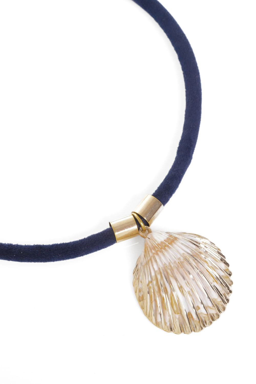 Colar Fio Veludo Tubo Concha Volta Lisa