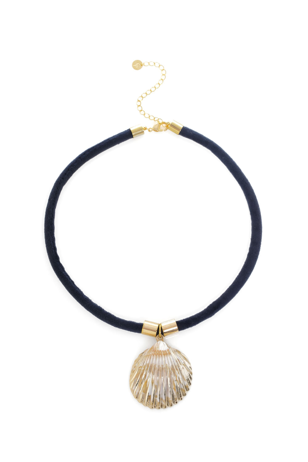 Colar Fio Veludo Tubo Concha Volta Lisa